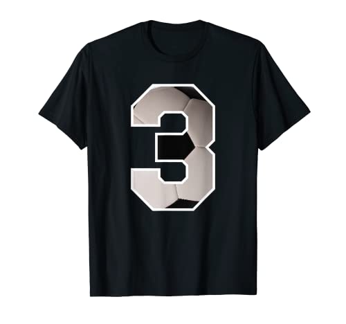 Jersey Number #3, Three Athletic Style Soccer Ball Player T-Shirt