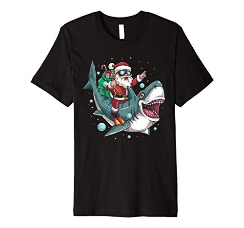 Santa Riding Flying Shark Christmas Stocking Stuffer Gift Premium T-Shirt