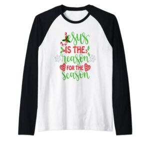 jesus the reason christian christmas stocking stuffer gifts raglan baseball tee