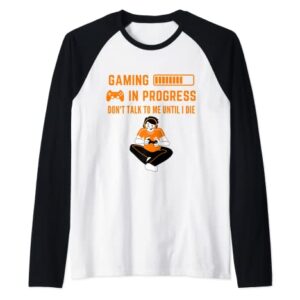 Gaming In Progress Gamer Stocking Stuffer Gifts Video Games Raglan Baseball Tee