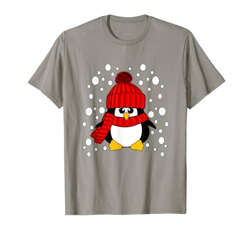 Krimbles Christmas Snow Penguin Red Hat Stocking Stuffer T-Shirt