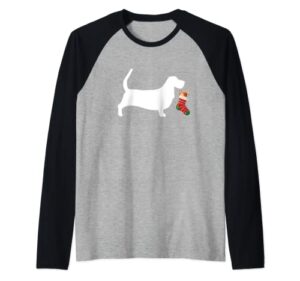 bassett hound christmas stocking stuffer dog raglan baseball tee