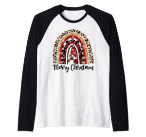 merry christmas leopard gnome lover rainbow stocking stuffer raglan baseball tee