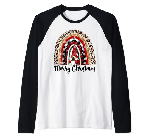 Merry Christmas Leopard Gnome Lover Rainbow Stocking Stuffer Raglan Baseball Tee