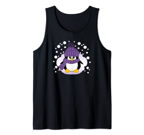 Christmas Penguin with Purple Hat and Scarf Stocking Stuffer Tank Top