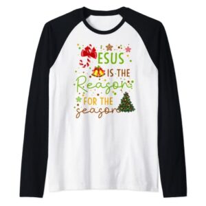 Christian Jesus The Reason Christmas Stocking Stuffer Gifts Raglan Baseball Tee