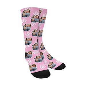 custom socks with faces, personalized photo socks bestie face printed picture socks bff heart pink crew socks friendship for men women friends bff mother’s day birthday anniversary