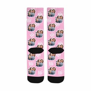 Custom Socks with Faces, Personalized Photo Socks Bestie Face Printed Picture Socks BFF Heart Pink Crew Socks Friendship for Men Women Friends BFF Mother's Day Birthday Anniversary