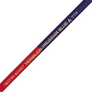 Uni-ball Vermilion Red and Prussian Blue Wooden Pencil - 5:5 - Hexagonal Body - Pack of 12 (japan import)