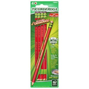 ticonderoga erasable checking pencils, pre-sharpened with eraser, red, pack of 4 (13941)