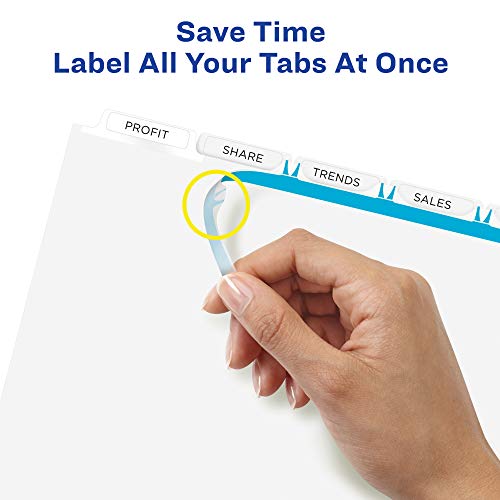 Avery 5-Tab Binder Dividers, Easy Print & Apply Clear Label Strip, Index Maker, White Tabs, 50 Sets (11556)