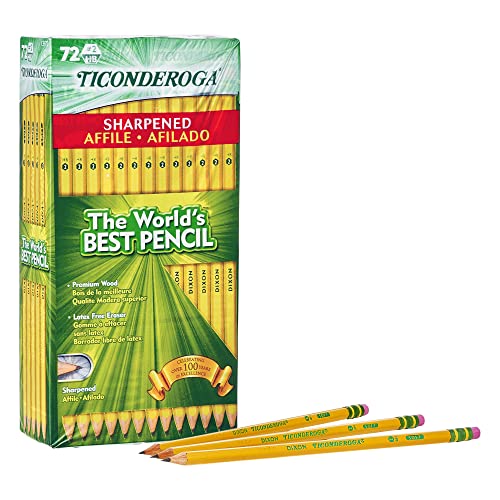 Ticonderoga Pencils, Wood-Cased, Pre-Sharpened, #2 HB Soft, Yellow, 72 Count