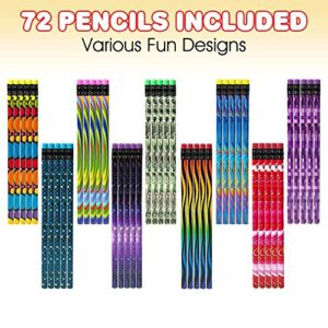 ArtCreativity 72 PC Pencil Assortment for Kids, Fun Assorted Number 2 Pencils, Bulk Wooden Writing Pencils with Durable Erasers, Teacher Supplies for Classroom, Student Reward, Stationery Party Favors