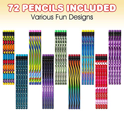 ArtCreativity 72 PC Pencil Assortment for Kids, Fun Assorted Number 2 Pencils, Bulk Wooden Writing Pencils with Durable Erasers, Teacher Supplies for Classroom, Student Reward, Stationery Party Favors