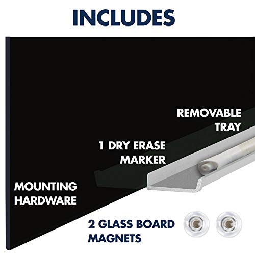 Quartet Magnetic Whiteboard, Glass White Board, 50" x 28", Black Dry Erase Surface, Frameless, InvisaMount (G5028IMB)