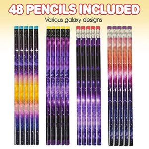 ArtCreativity Galaxy Pencils for Kids - Pack of 48 - Assorted Outer Space Designs - Cute Writing Pencils with Durable Erasers, Teacher Supplies for Classrooms, Student Reward, Astronomy Party Favors