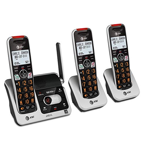 AT&T BL102-3 DECT 6.0 3-Handset Cordless Phone for Home with Answering Machine, Call Blocking, Caller ID Announcer, Audio Assist, Intercom, and Unsurpassed Range, Silver/Black