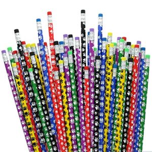 giftexpress 48 pcs paw print pencils for kids, colorful assortment wooden pencil with eraser for school supplies, classroom prize