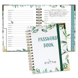 simplified greenery password book with alphabetical tabs – pocket sized internet password keeper – perfect notebook w/address section to get all your passwords and recently placed orders organized.