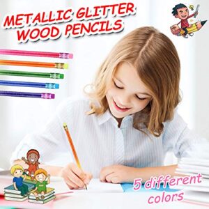 Color Changing Mood Metallic Glitter Pencil with Eraser Wooden Pencils Heat Activated Color Changing Pencils Thermochromic Pencils for Students Easter Birthday Pencils Party Favors (30 Pieces)