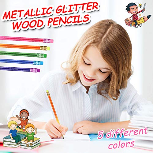 Color Changing Mood Metallic Glitter Pencil with Eraser Wooden Pencils Heat Activated Color Changing Pencils Thermochromic Pencils for Students Easter Birthday Pencils Party Favors (30 Pieces)