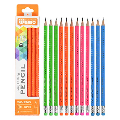 WEIBO Bear Claw Pencils (Pack Of 12) - Fat, Thick, Strong, Triangular Grip Pencils, Graphite, HB Lead With Eraser - Suitable For Kids, Art, Drawing, Drafting, Sketching & Shading (XL)