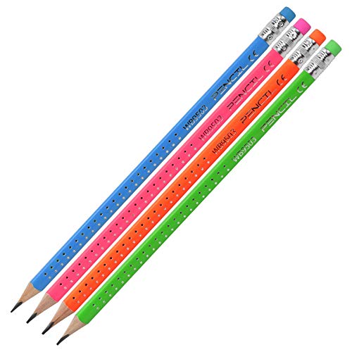 WEIBO Bear Claw Pencils (Pack Of 12) - Fat, Thick, Strong, Triangular Grip Pencils, Graphite, HB Lead With Eraser - Suitable For Kids, Art, Drawing, Drafting, Sketching & Shading (XL)