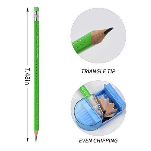 WEIBO Bear Claw Pencils (Pack Of 12) - Fat, Thick, Strong, Triangular Grip Pencils, Graphite, HB Lead With Eraser - Suitable For Kids, Art, Drawing, Drafting, Sketching & Shading (XL)