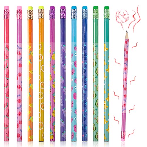 Outus 40 Pieces Scented Pencils with Eraser HB Pencils Graphite Pencil Cylinder Wood Pencils with Fruit Elements School Stationery Party Reward Supplies for Girls and Boys, 10 Styles (Fruit Style)