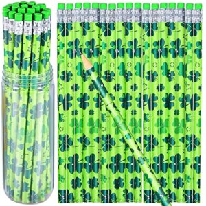 marspark st patricks pencils 7.5 inch wood pencils saint patricks day pencils with erasers shamrock pencils green party pencil st patricks day decorations treats pencils for kids (48 pieces)