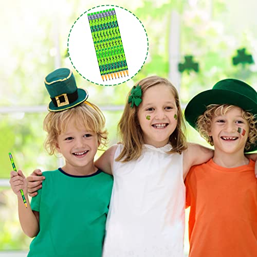 Marspark St Patricks Pencils 7.5 Inch Wood Pencils Saint Patricks Day Pencils with Erasers Shamrock Pencils Green Party Pencil St Patricks Day Decorations Treats Pencils for Kids (48 Pieces)