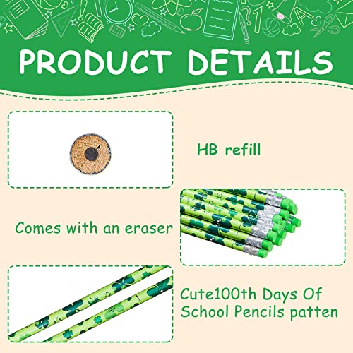 Marspark St Patricks Pencils 7.5 Inch Wood Pencils Saint Patricks Day Pencils with Erasers Shamrock Pencils Green Party Pencil St Patricks Day Decorations Treats Pencils for Kids (48 Pieces)