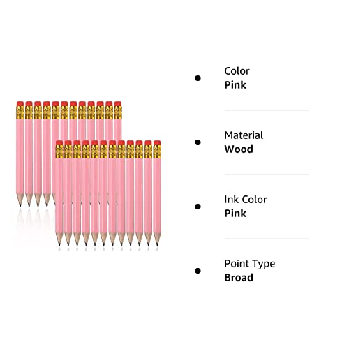 24 Pieces Small Pencils Half Pencils Golf Pencils with Eraser Easy to Hold Graphite HB Pencils for Baby Shower Bridal Shower Wedding Golf School Office (Pink)