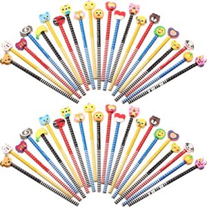 100 pieces animal pencils cartoon pencils kids pencils with erasers fun wooden animal pencils fancy stripe pencil with cute animal eraser for school office classroom supplies students children