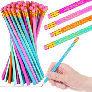 60 pieces inspirational pencils personalized pencils custom wood pencils colorful motivational pencils with inspirational sayings for students teachers adults school office, 5 colors