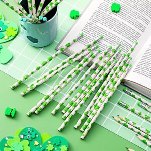 St Patrick's Day Pencils Shamrock Wooden Pencils Green Party Pencil for Kids Schools Classroom Supplies St Patrick's Party Favors (24 Pieces)