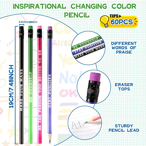 60 Pcs Inspirational Pencils Personalized Pencils with Name Cute Pencils Motivational Pencils for Student Color Changing Mood Pencils Heat Activated Pencils for Kids School (Multicolor)