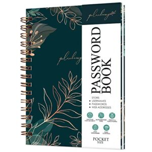 planberry password book – internet address organizer with alphabetical tabs – alphabetized website & computer password keeper – 4.4×5.5″, softcover, pocket size (green pastures)