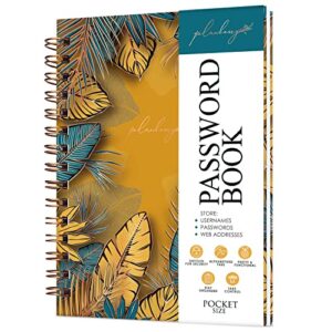 planberry password book – internet address organizer with alphabetical tabs – alphabetized website & computer password keeper – 4.4×5.5″, softcover, pocket size (golden jungle)