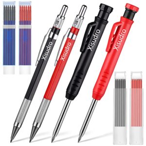 mechanical carpenter pencils set with 40 pcs refills, woodworking scriber tool, 4 pcs colorful deep hole pencils marker marking tool with built-in sharpener, great for construction drafting architect