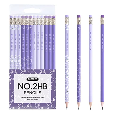 ECOTREE Pencils #2 HB, Pre-sharpened Pencils with Eraser Number 2 Pencils Cute Pencils Graphite Pencils Sketch Pencils Birthday Pencils Sharpened Pencils for Kids, School, Office 12 Pack