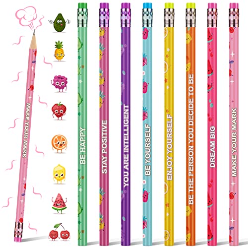 48 Pcs Scented Pencils for Kids Inspirational HB Pencils with Erasers Cylinder Colorful Fun Wood Pencils Motivational Graphite Pencils with Fruit Elements for School Office Classroom Students