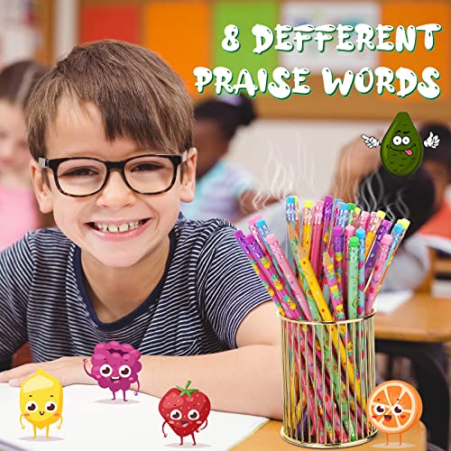 48 Pcs Scented Pencils for Kids Inspirational HB Pencils with Erasers Cylinder Colorful Fun Wood Pencils Motivational Graphite Pencils with Fruit Elements for School Office Classroom Students