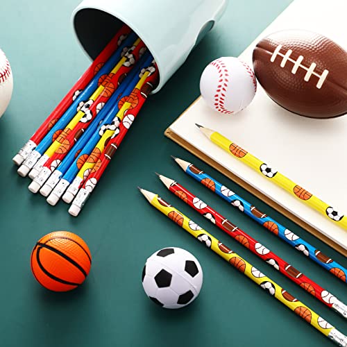 48 Pcs Sports Pencils with Eraser for Kids Ball Pencils Baseball Football Basketball Soccer Pencils Sports Themed Pencils HB Boys Drawing Pencils Teacher Supplies for Classroom Student Rewards