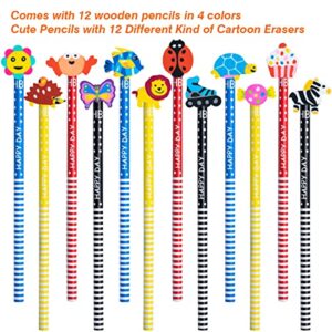 12 Pack Cute Pencils for Kids, Fun Pencils with Animal Eraser Toppers, Smooth Writing Bulk Pencils Perfect Rewards for School Classroom, Holiday Gifts, Party Favors