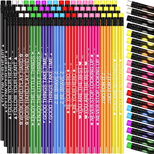 Eersida 80 Pcs Motivational Pencils Color Changing Mood Pencil Inspirational with Sayings 2B Thermochromic Eraser for Student Christmas Gift (Multicolor, Style)