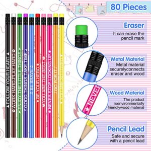 Eersida 80 Pcs Motivational Pencils Color Changing Mood Pencil Inspirational with Sayings 2B Thermochromic Eraser for Student Christmas Gift (Multicolor, Style)