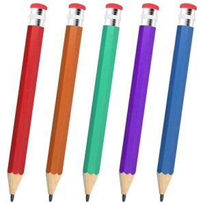 bercoor 5 pieces 13.1 inch wooden jumbo pencils for props gifts decor, fuuny big novelty pencil with eraser and cap wood giant pencil for schools and home kids writing