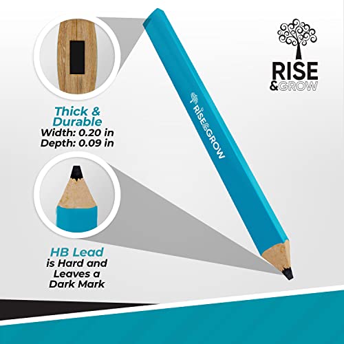 Rise & Grow 50 Set, Blue Carpenter Pencils Bulk 7” – HB Lead Flat Construction Pencils for Men and Women - Woodworking Pencils for Marking Blue pencil with dark grey lead 50 Count (Pack of 1)