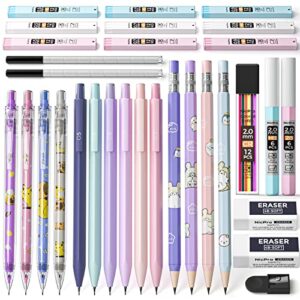 nicpro 14 pcs pastel mechanical pencil set in case, cute art pencils bulk 0.5 & 0.7 & 0.9 mm & 2mm graphite lead holder, (2b hb colors) lead refills, erasers for school drafting sketching drawing